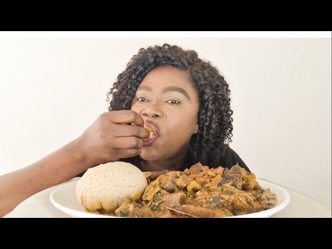 NIGERIAN FOOD MUKBANG OATMEAL FUFU WITH OKRA SOUP #africafoodmukbang # ...
