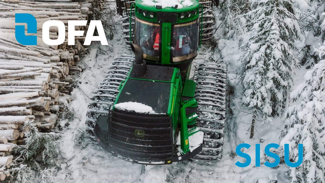 OFA Sisu F tracks on a John Deere 1910G Forwarder - YouTube