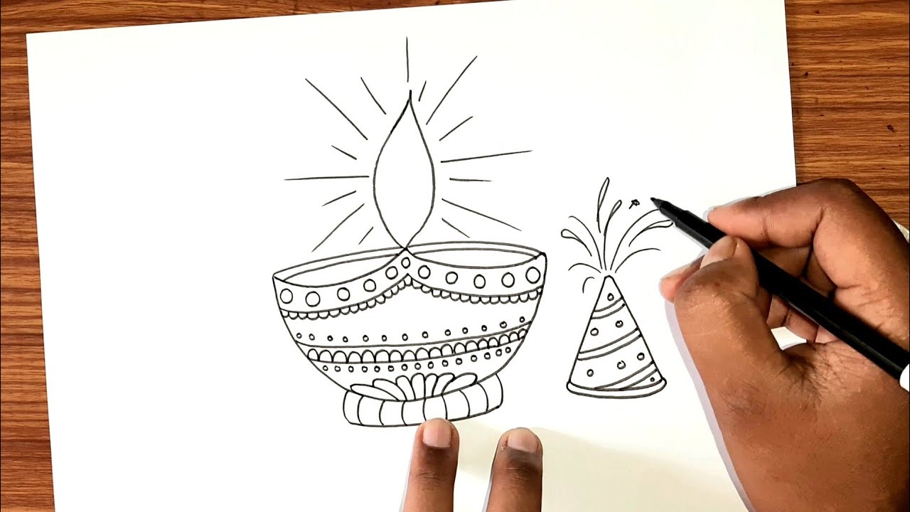 Happy Diwali line drawing | Diwali drawing with sketch pen | - YouTube