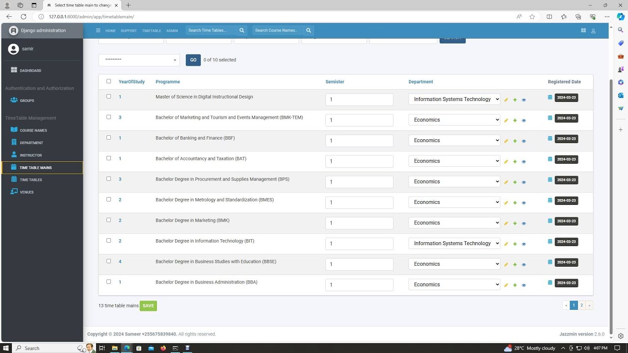 College Timetable System Python Django Adminlte Jazzmin With Admin Site Full Project Part 3 9156