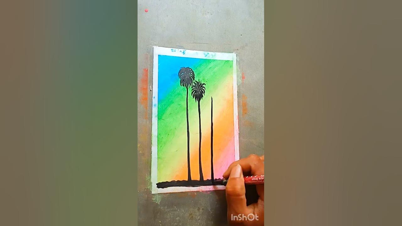Tall Tree Drowing With Oil Pastelyoutube Shortshort Drowingvairal Drowing Youtube