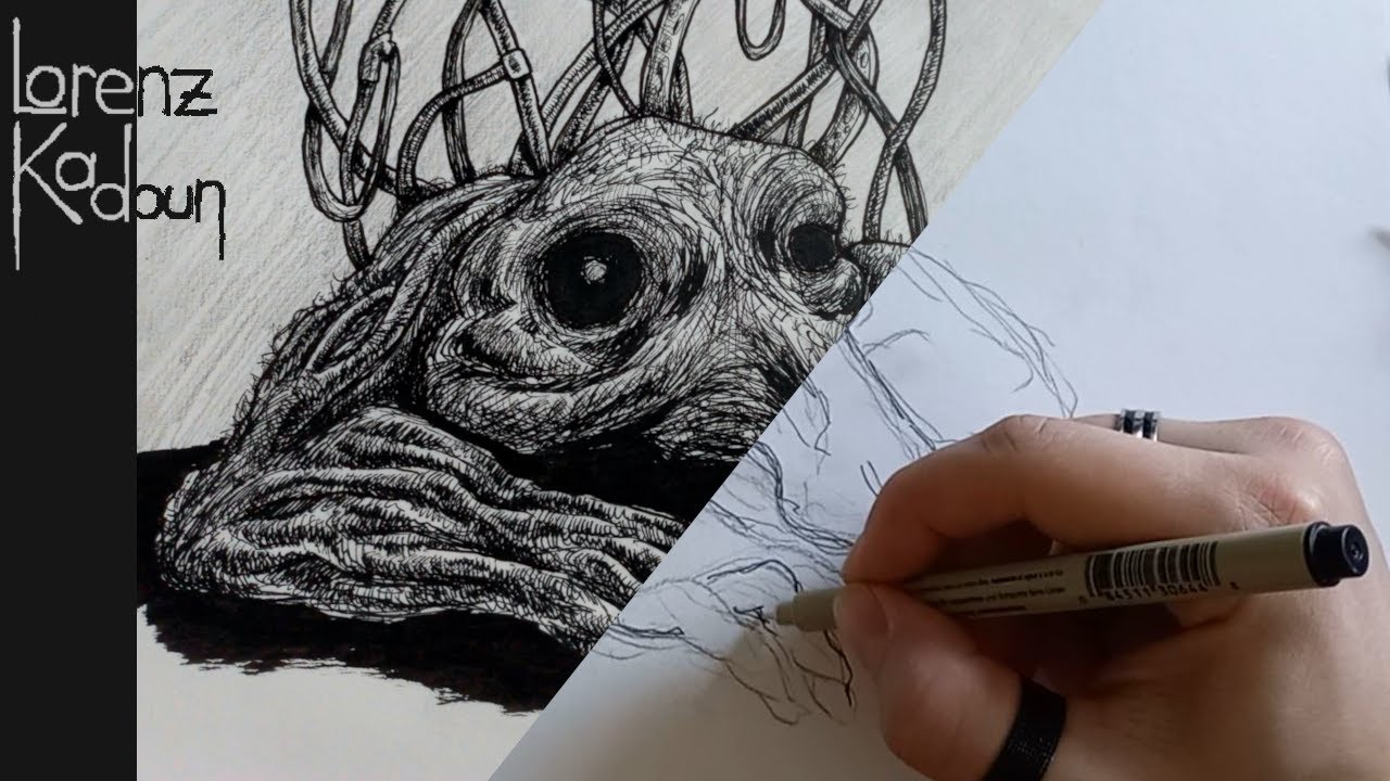 Detailed Pen And Ink Horror Drawing Nr.2 - YouTube