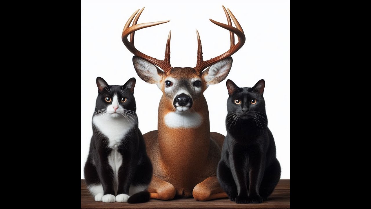 Our cats hanging with the deer #cats #cute #deer - YouTube