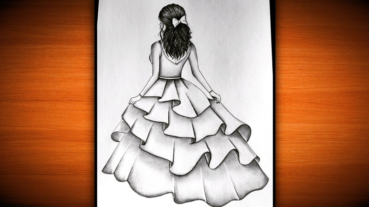 Girl Gown Drawing step by step|How to draw a girl with beautiful dress ...