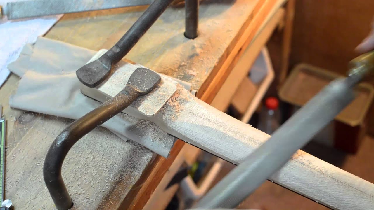 Bunting Guitars - fretting and neck curve with Liogier hand rasps - YouTube