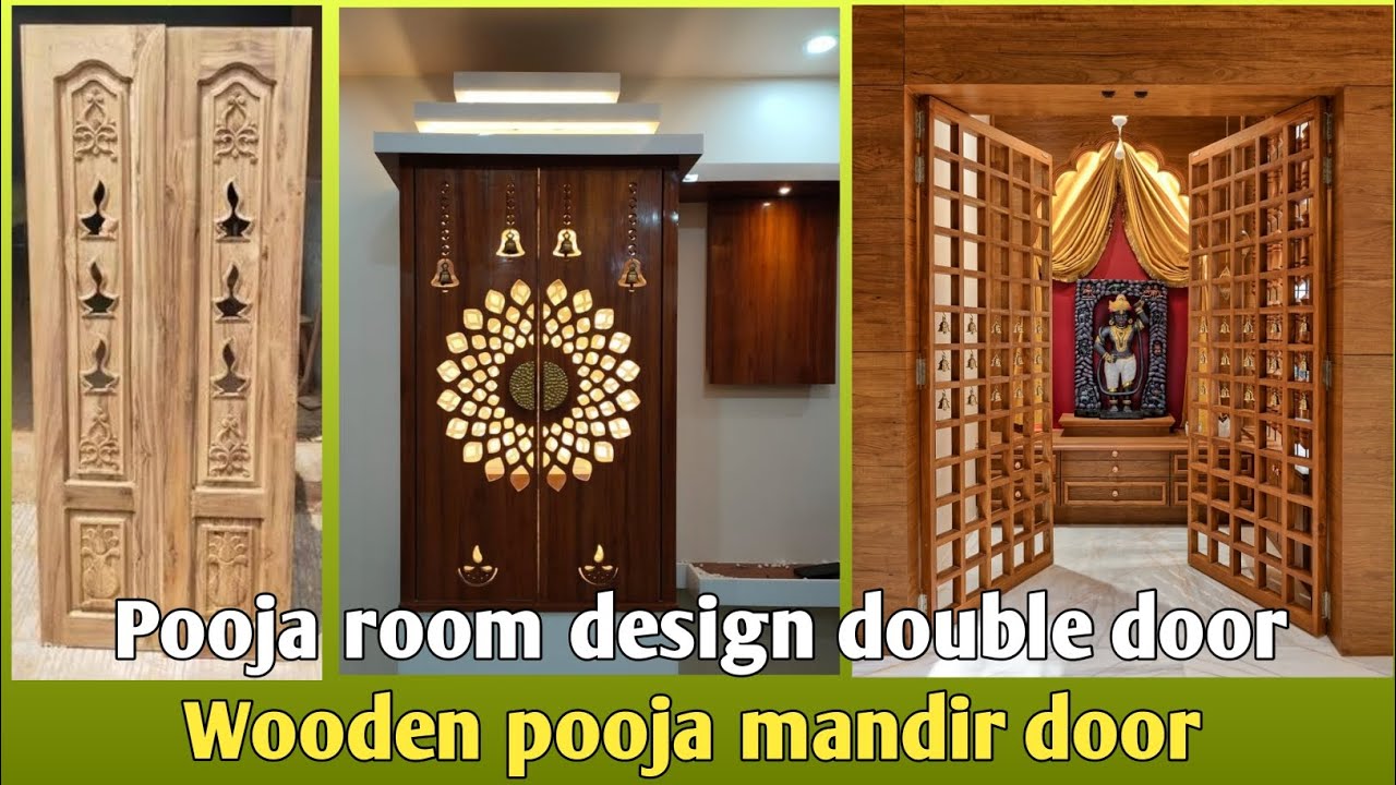 Pooja room design double door | Wooden pooja mandir door - YouTube
