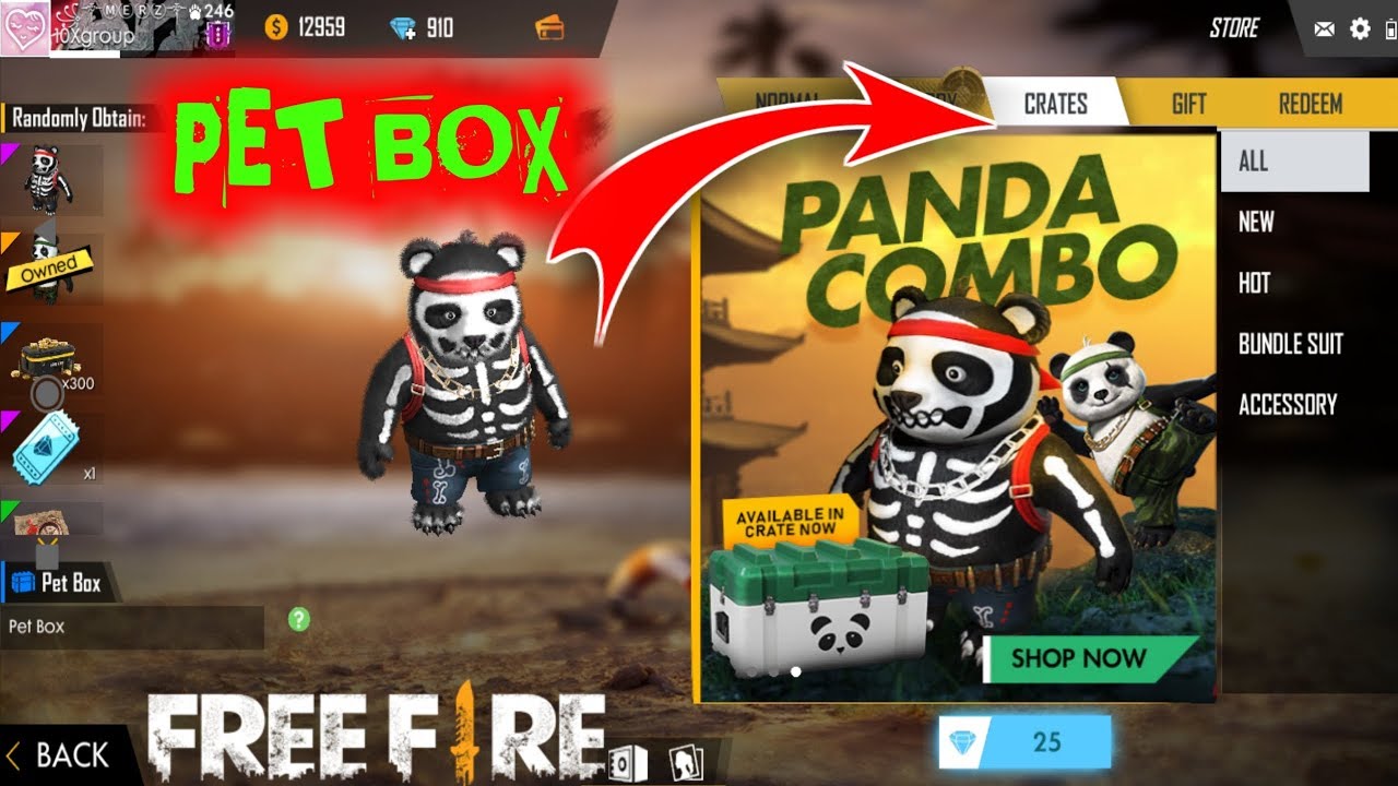 New Pet Skin Skull Panda in Pet Box Free Fire || Panda Combo New Loot ...