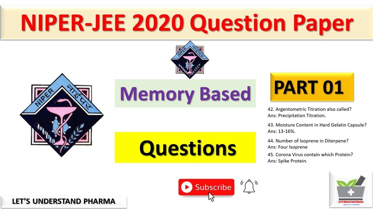 NIPER-JEE 2020 Question Paper || Part 01|| - YouTube