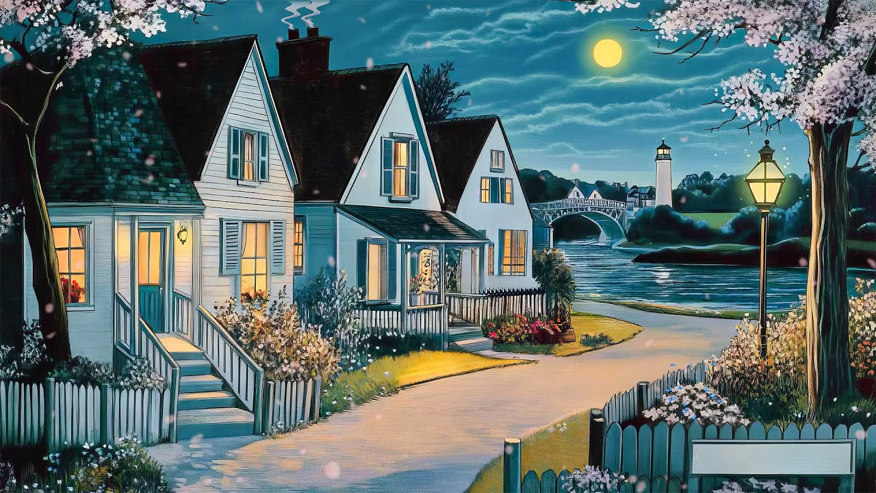 1940s hometown riverside ambience with oldies playing in another room ...