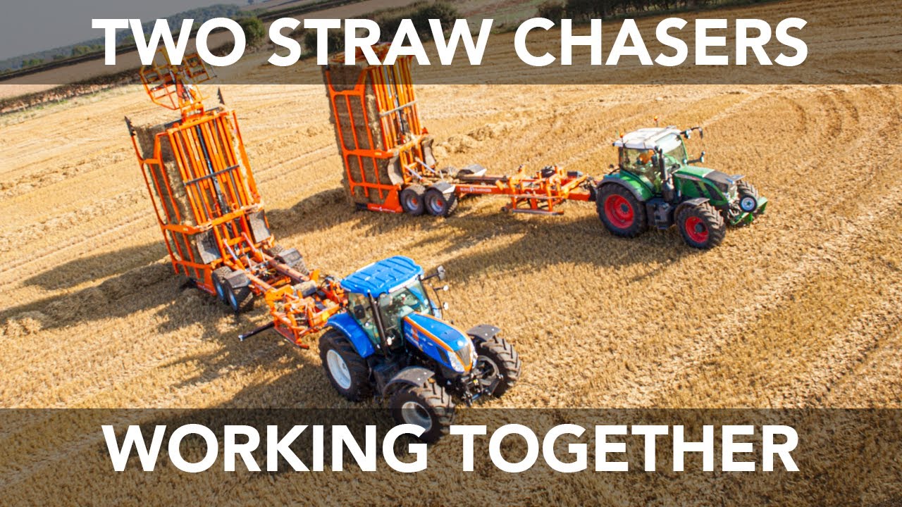Two Big Bale Transtackers Chasing Bales Together - YouTube