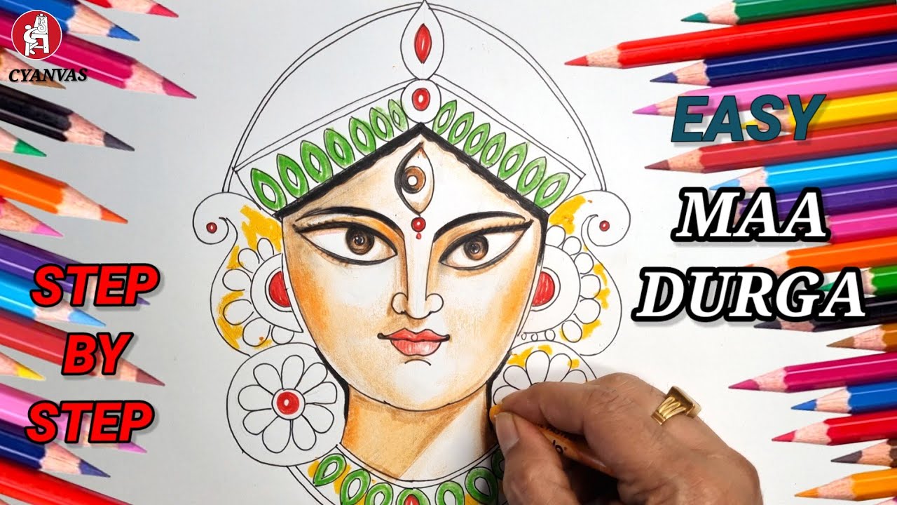 HOW TO DRAW MAA DURG WITH STEP BY STEP FOR BEGINNERS / EASY DURGA MAA ...