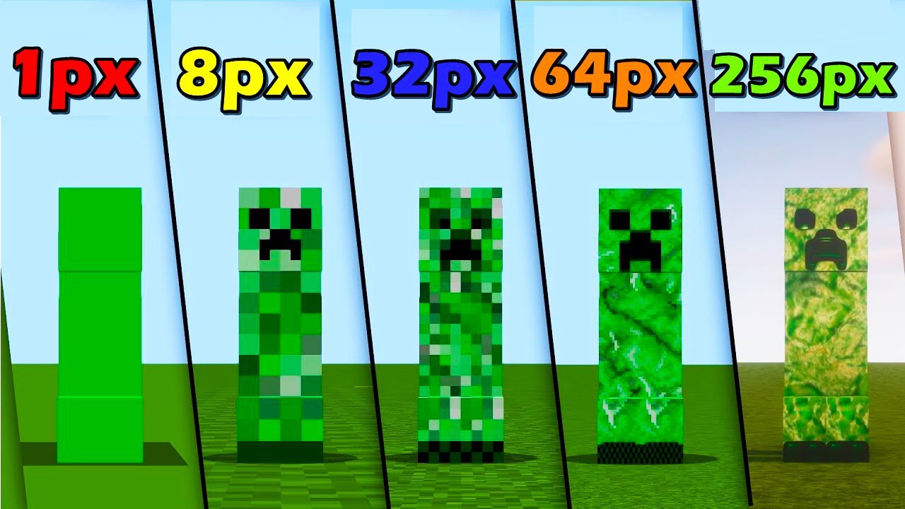 creeper in 1px vs 8px vs 16px vs 32px vs 64px vs 256px - YouTube