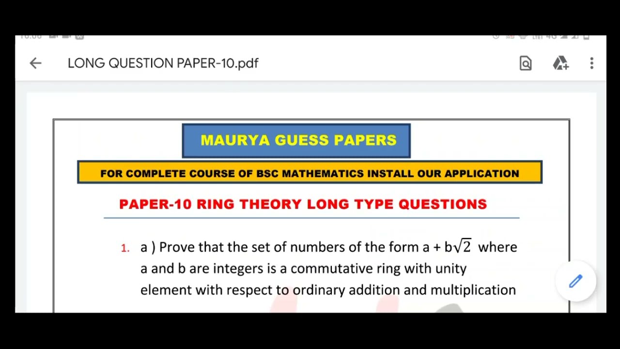 Paper -10 Ring theory long type most important question for vbu, bbmku ...