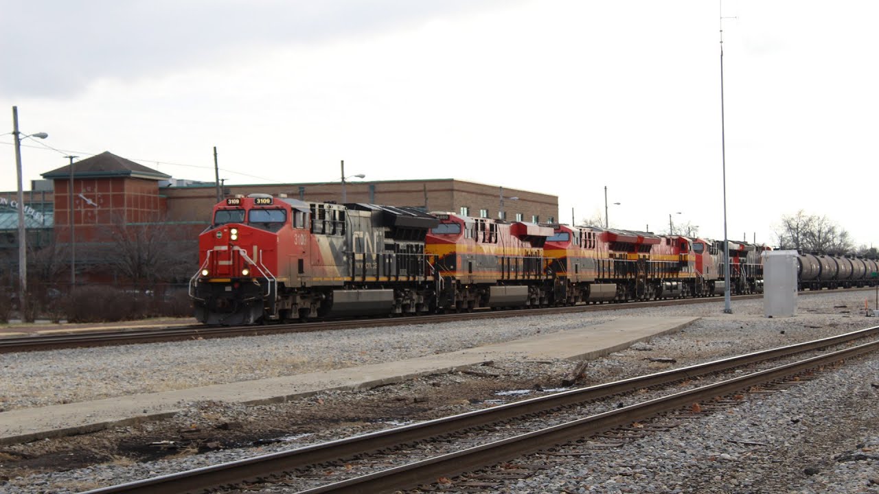 CN U759 with 7 locomotives - YouTube