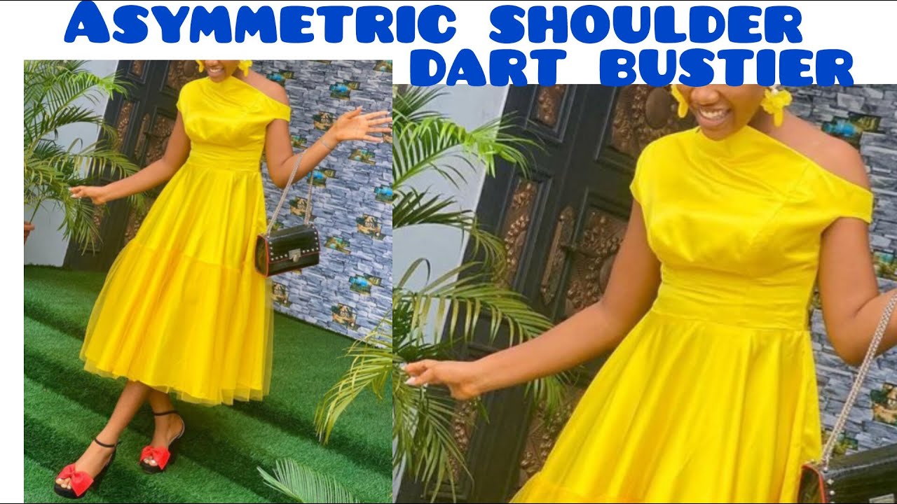 How to cut an asymmetric shoulder dart bustier - YouTube