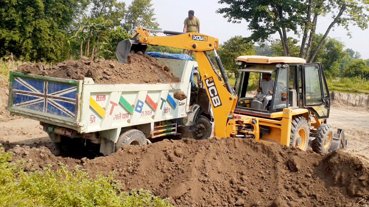 Full Loading-JCB 3Dx Super Machine at Work-Loading DumpTruck-Backhoe ...