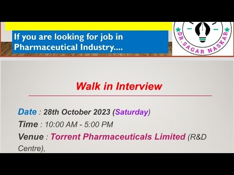 Walk in interview for Pharma job in Pharmaceutical industry- 28.10.2023 ...