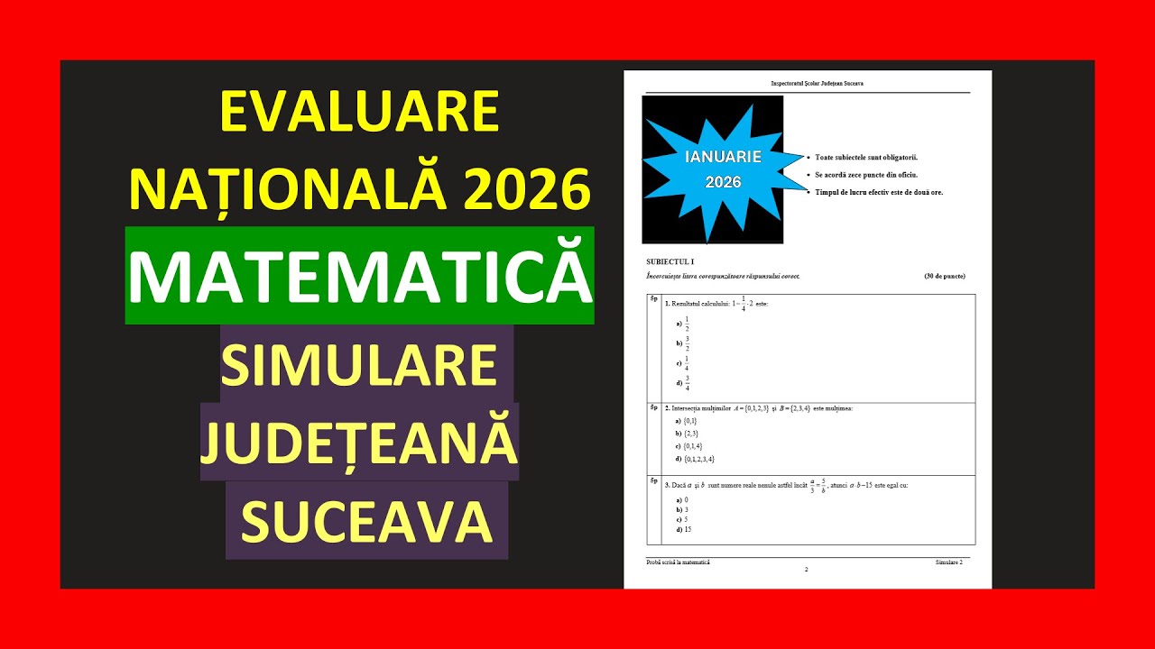 SIMULARE JUDETEANA MATEMATICA SUCEAVA IANUARIE 2026 EVALUARE NATIONALA ...