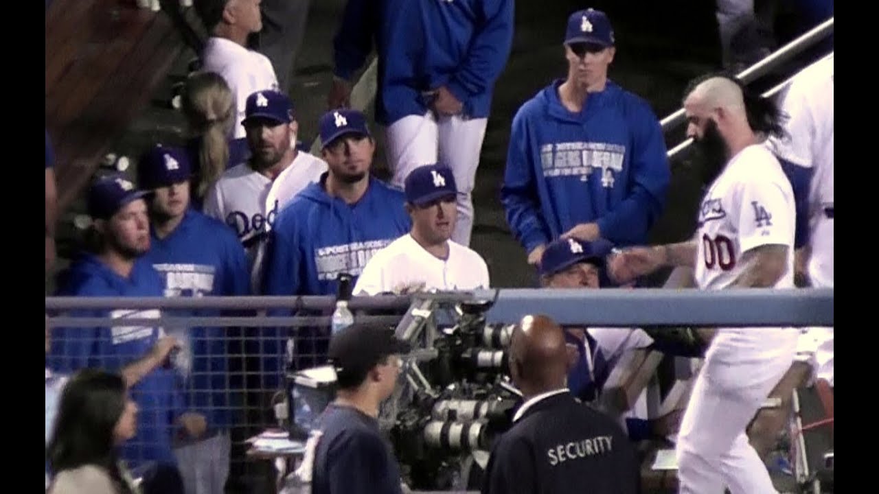 Brian Wilson Congratulated After Pitching Shutout 8th Inning in Dodger ...