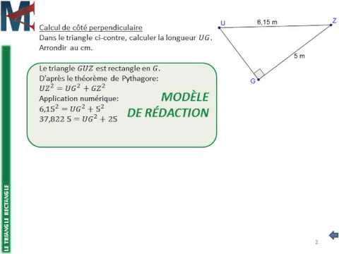 4ème - LE TRIANGLE RECTANGLE - Théorème de Pythagore, Calcul de côté ...