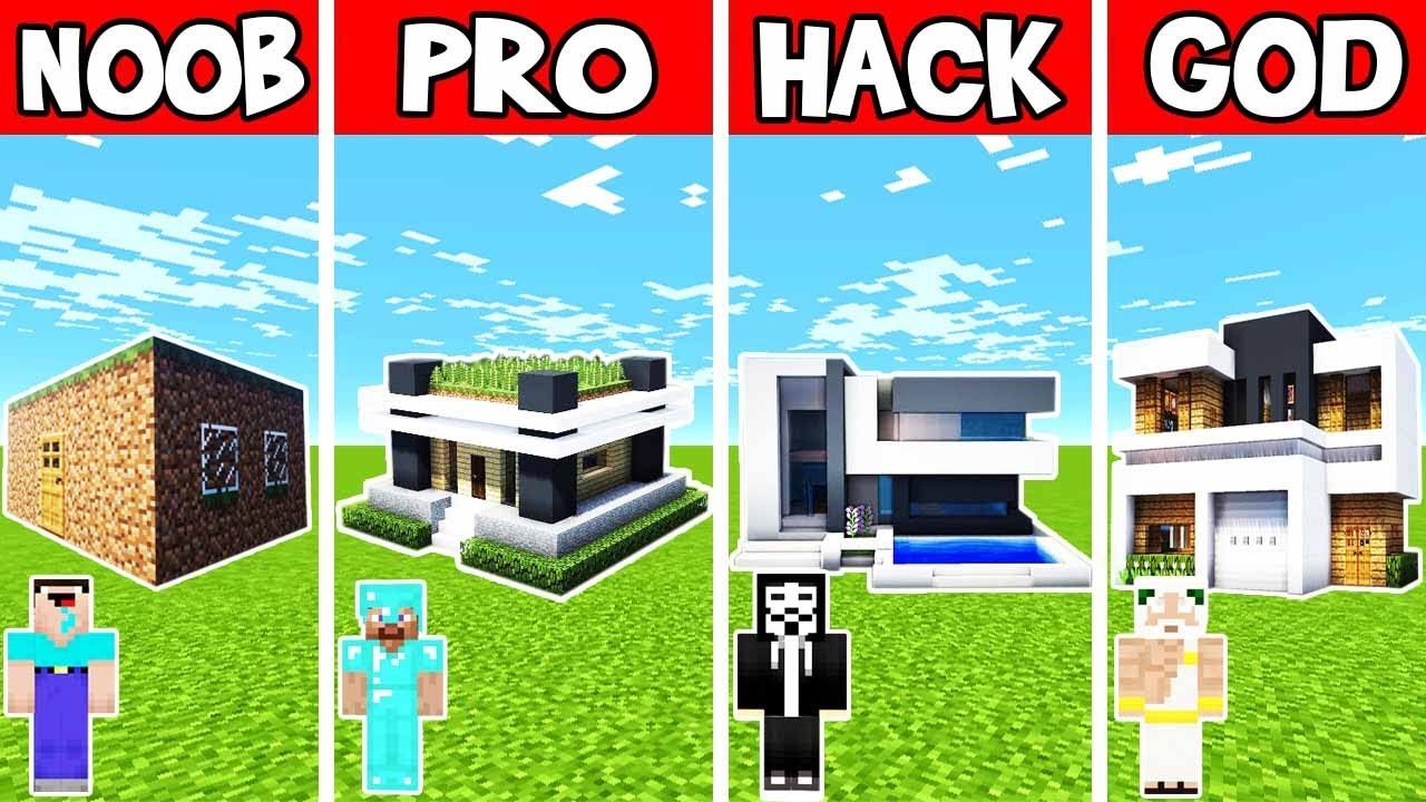 Minecraft Build: SUMMER HOUSE BUILD CHALLENGE - NOOB vs PRO vs HACKER ...