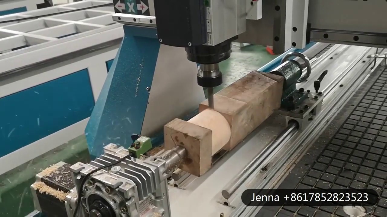 Table leg with rotary attachment on wood cnc router - YouTube