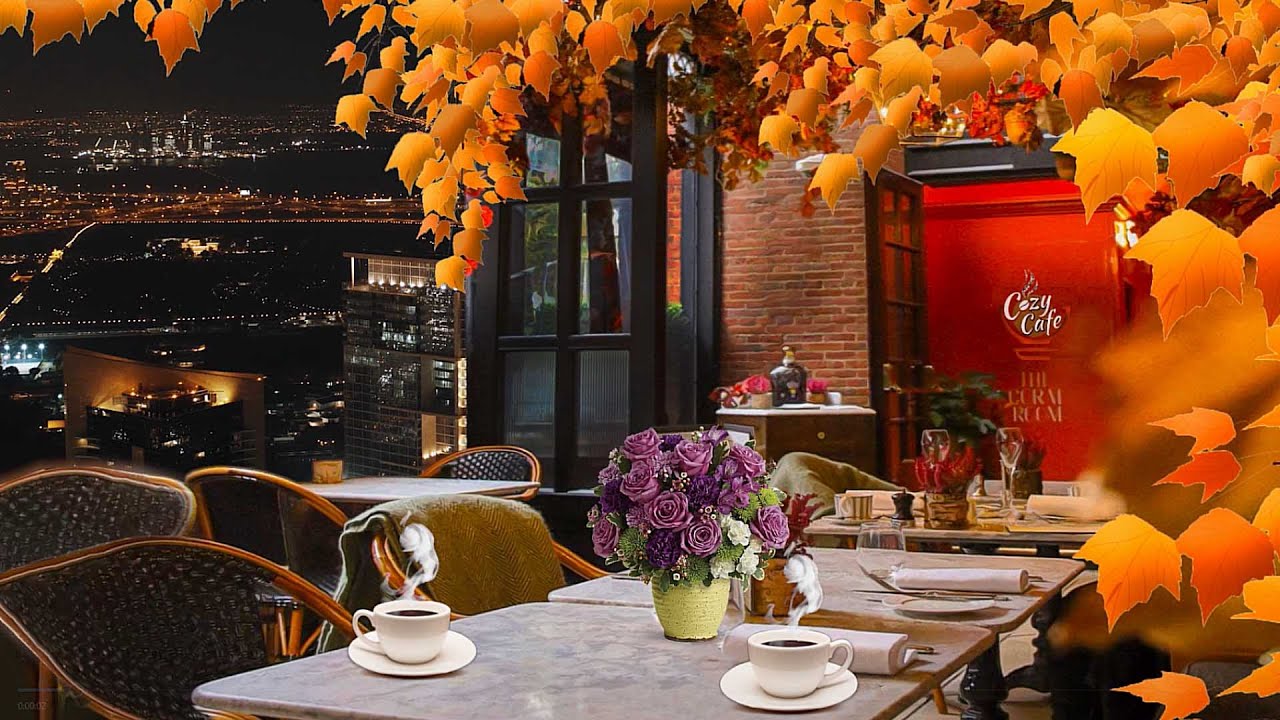 Happy Spring Night & Relaxing Sweet Jazz Music in Cafe Shop Ambience ...