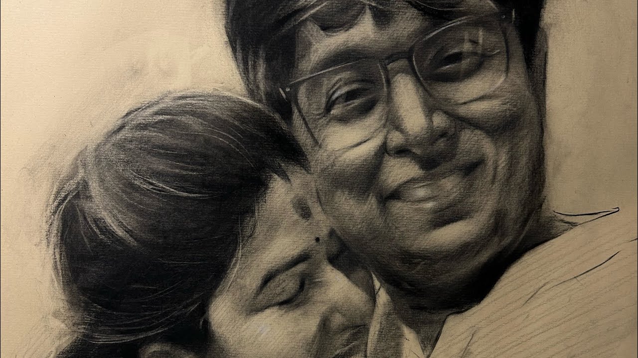 Couple | charcoal | portrait | surajit art work - YouTube