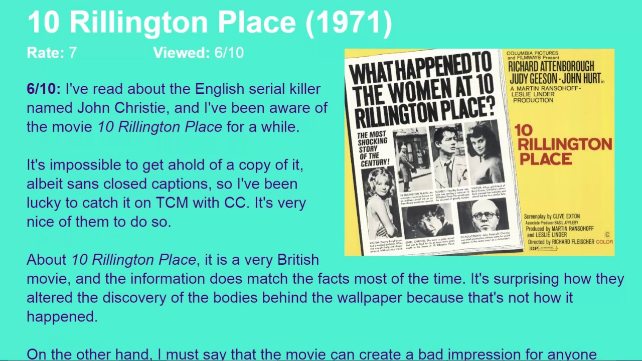 Movie Review: 10 Rillington Place (1971) [HD] - YouTube