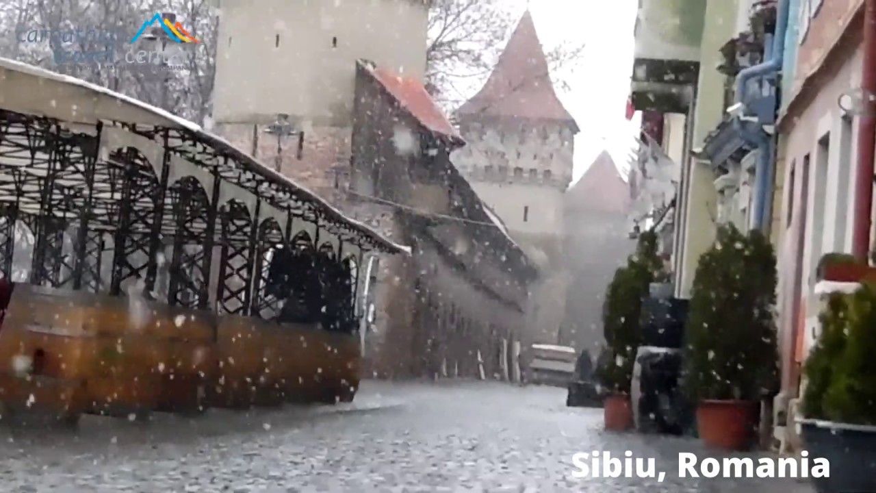 Snowing in Sibiu, Romania - YouTube