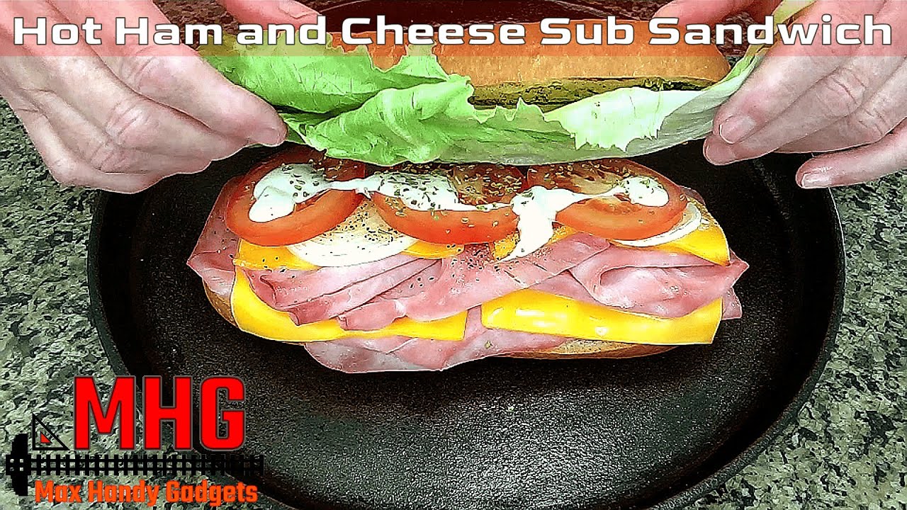Hot Ham and Cheese Sub Sandwich with Onions Lettuce and Tomatoes - YouTube