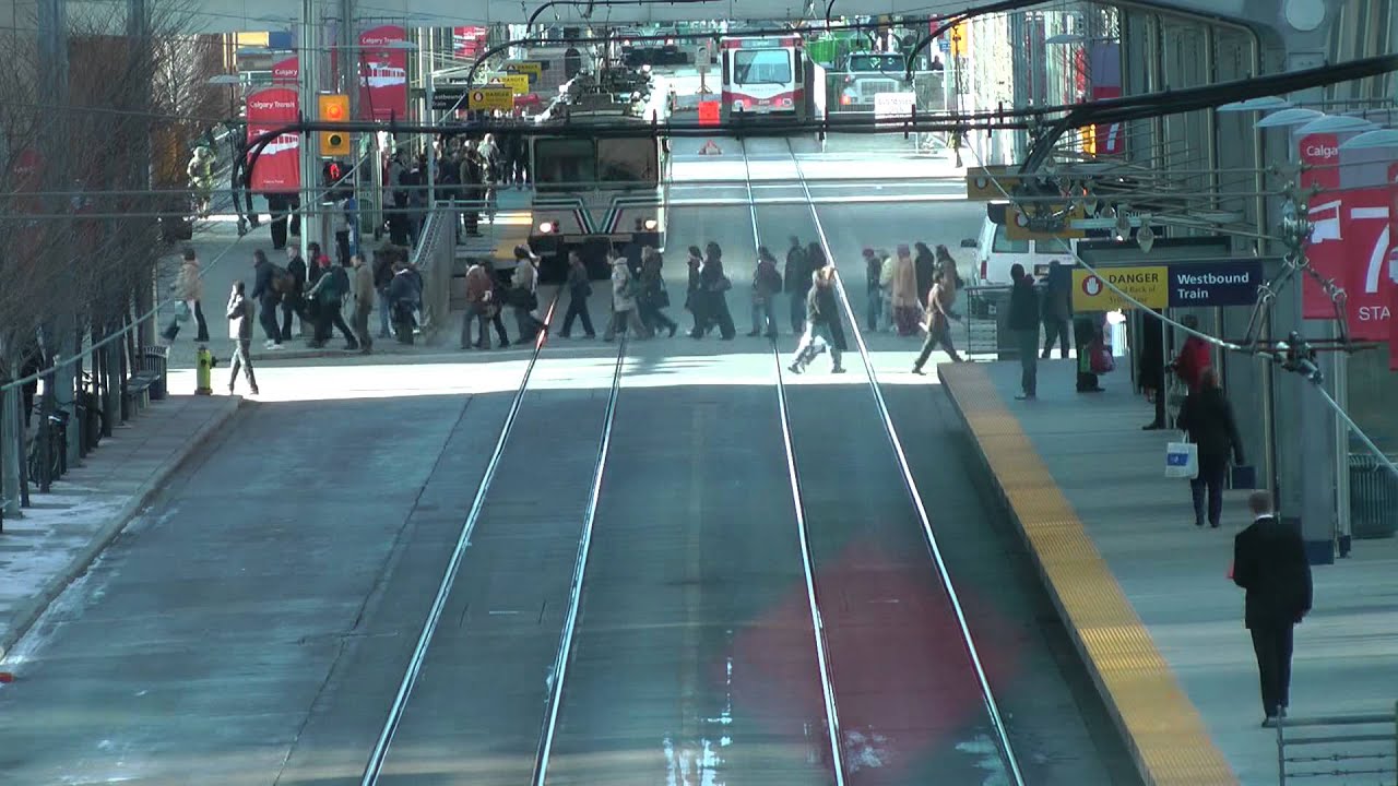 Calgary Transit LRT Trains in Downtown Calgary, Alberta - YouTube