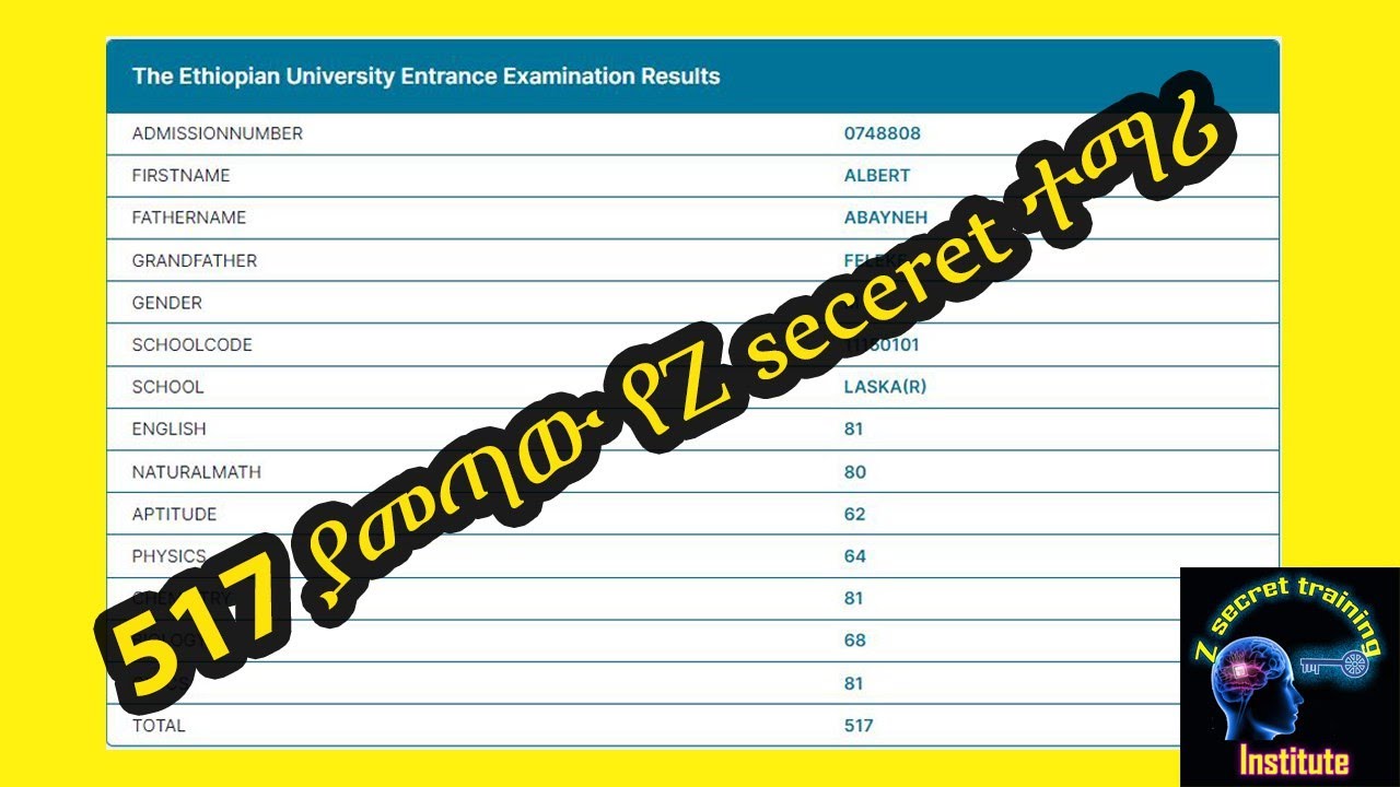 ከ 12ኛ ክፍል 517 ያመጣው የ Z Secret Training institute ተማሪ - YouTube