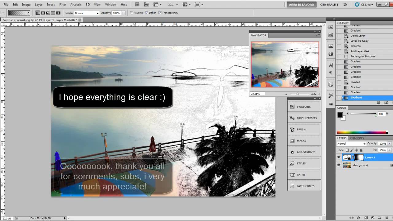 Photoshop Tutorial - Half normal half drawing effect (gradual) - YouTube