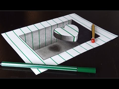 Cute Floating Heart 3D Drawing for Beginners - YouTube