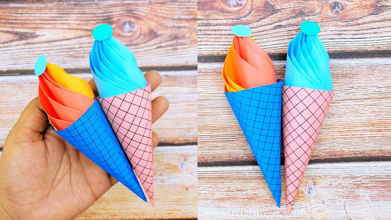 How to make paper ice cream cone | DIY Ice Cream gift box | Origami Ice ...