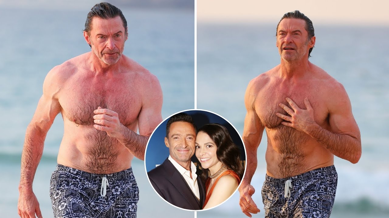 Shirtless Hugh Jackman goes for a swim at Australian beach after Sutton ...
