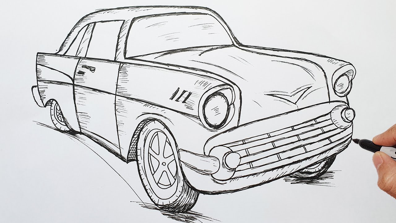 How to Draw a Chevy Car Step by Step - Chevy Bel Air Sketch Drawing ...