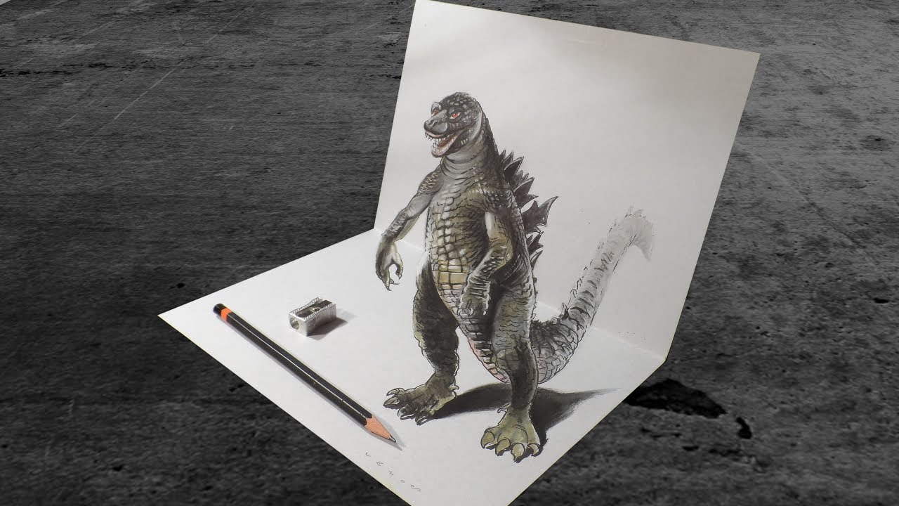 Amazing Godzilla Illusion - Drawing 3D Godzilla - VamosART - YouTube