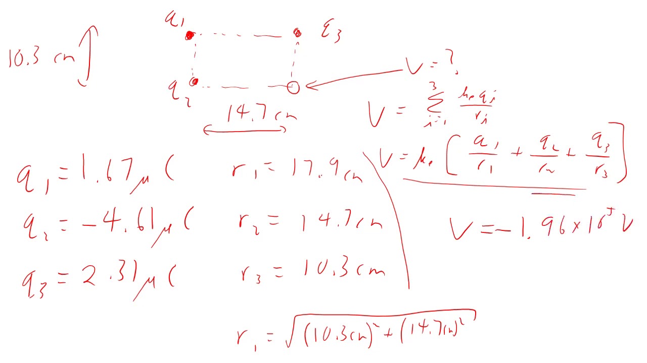 PHYS 2426 Electric Potential Due to Three Charges - YouTube