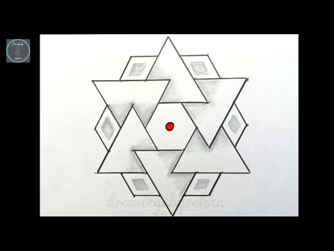 7*4 Dots 3D Rangoli || Easy Kolam || Symmetrical Rangoli with Dots ...