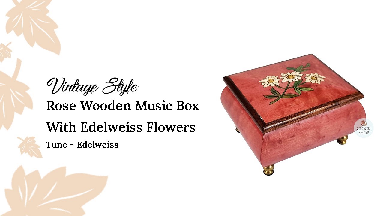 Rose Wooden Music Box With Edelweiss Flowers- Small (Edelweiss) - YouTube