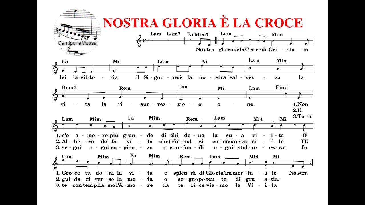 NOSTRA GLORIA È LA CROCE spartito accordi testo (choir cantiperlamessa ...