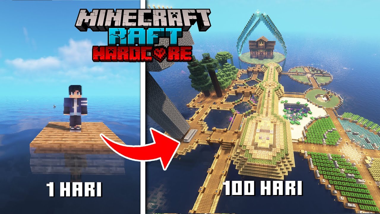100 Hari di Minecraft Hardcore Raft - YouTube