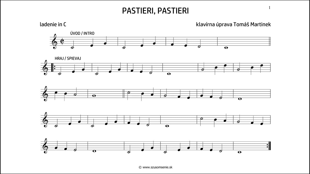 Pastieri pastieri in C - husľový kľúč - YouTube
