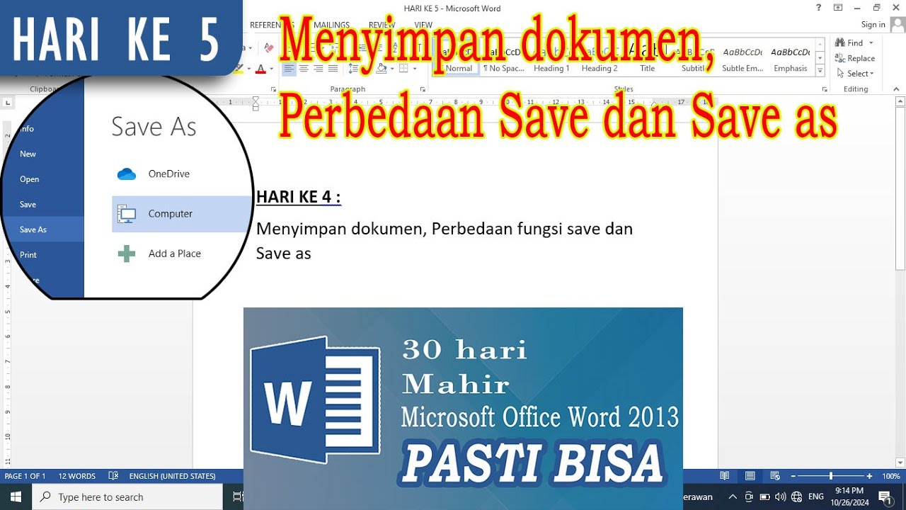 HARI KE-5 Cara menyimpan dokumen Microsoft office word 2013, perbedaan ...