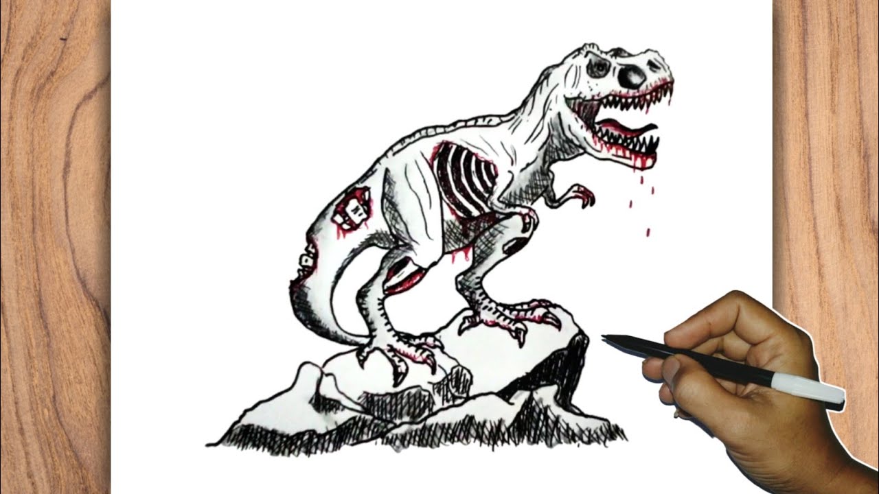 How to Draw a Zombie T-rex | Dinosaur Drawing - YouTube