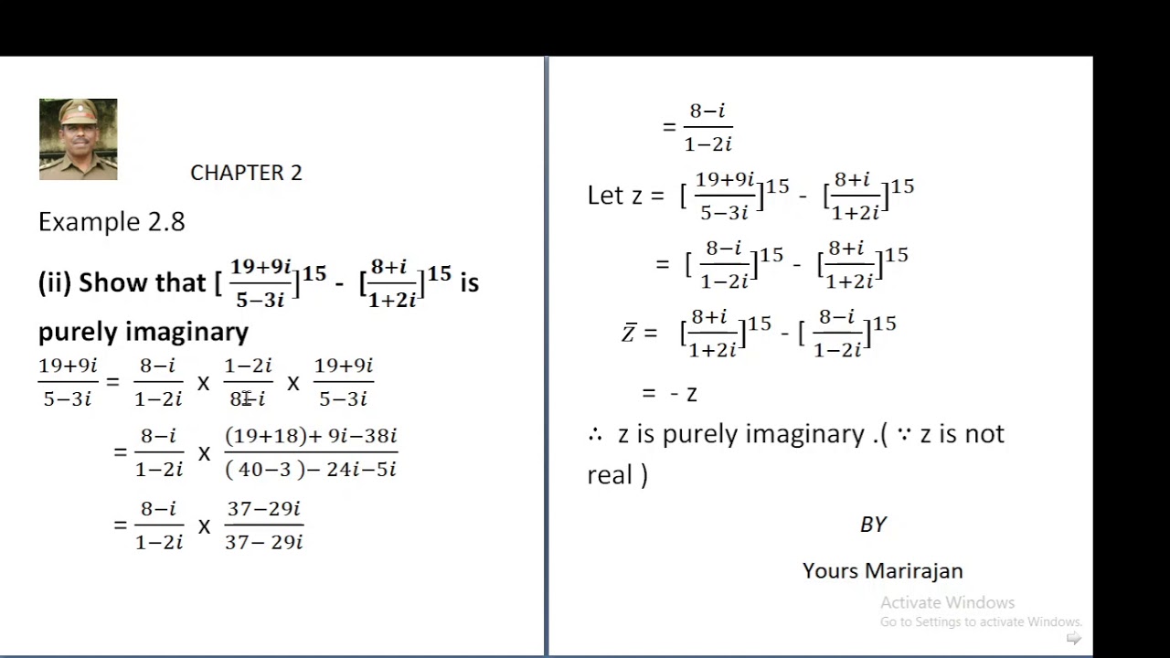 std 12 CHAPTER 2 Complex Numbers short cut - 1 Example 2.8 - YouTube