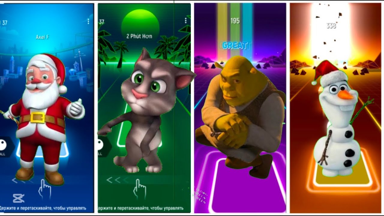Tiles_hop santa 🆚 talkingtom 🆚 shrek 🆚 olaf - YouTube