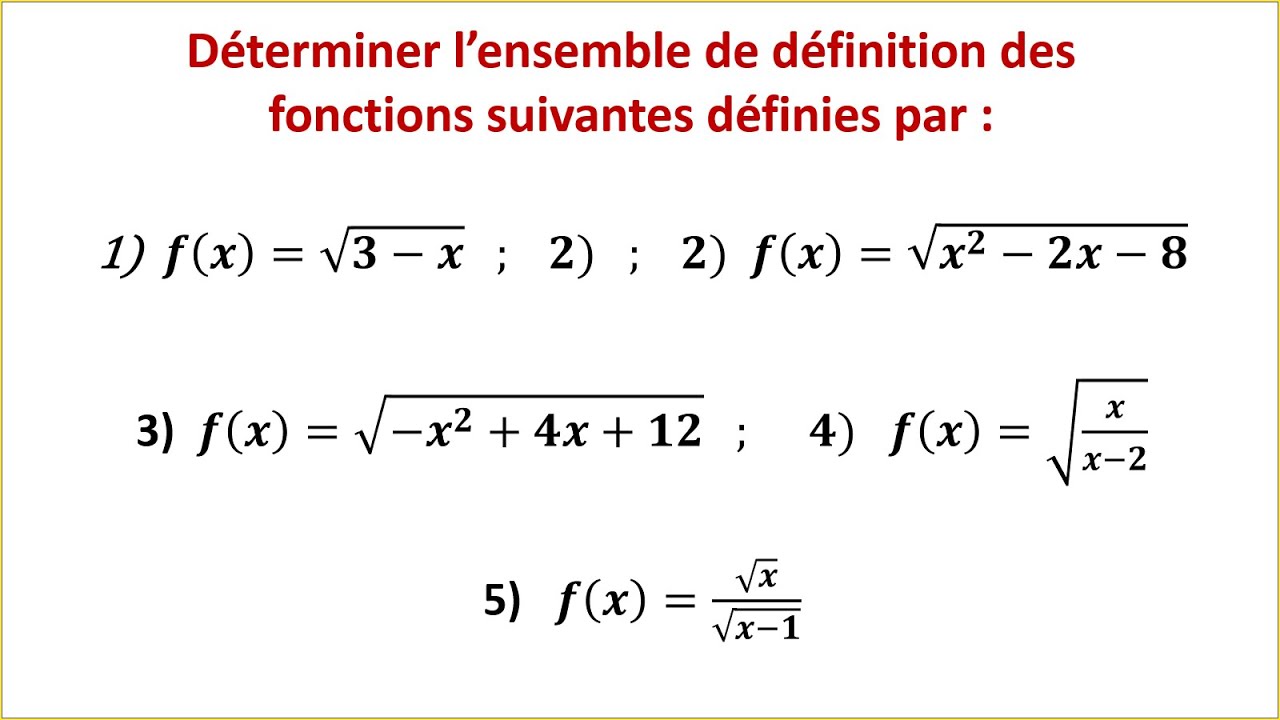 Ensemble de définition d'une fonction avec racine carrée - 1ere BAC S ...